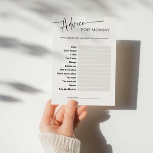 Advice for Mommy to Be Baby Shower Game, Minimal Baby Shower Game ...