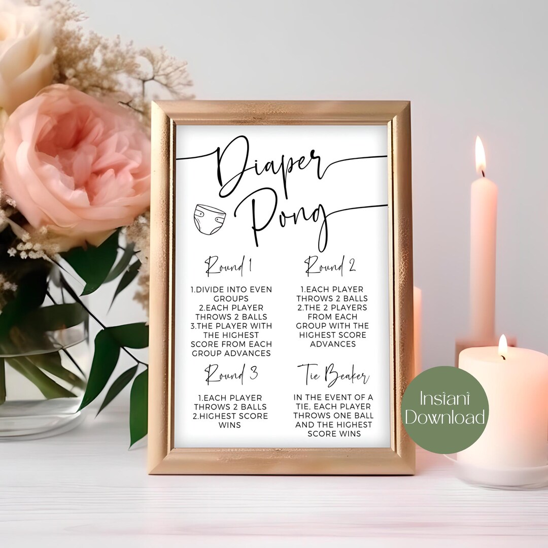 Minimal Diaper Pong Baby Shower Game, Gender Neutral Baby Shower ...