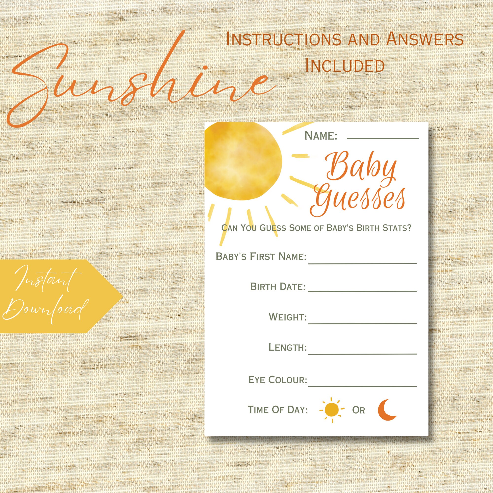 Sunshine Baby Shower Games Bundle, Sun Theme Editable Games Bundle ...