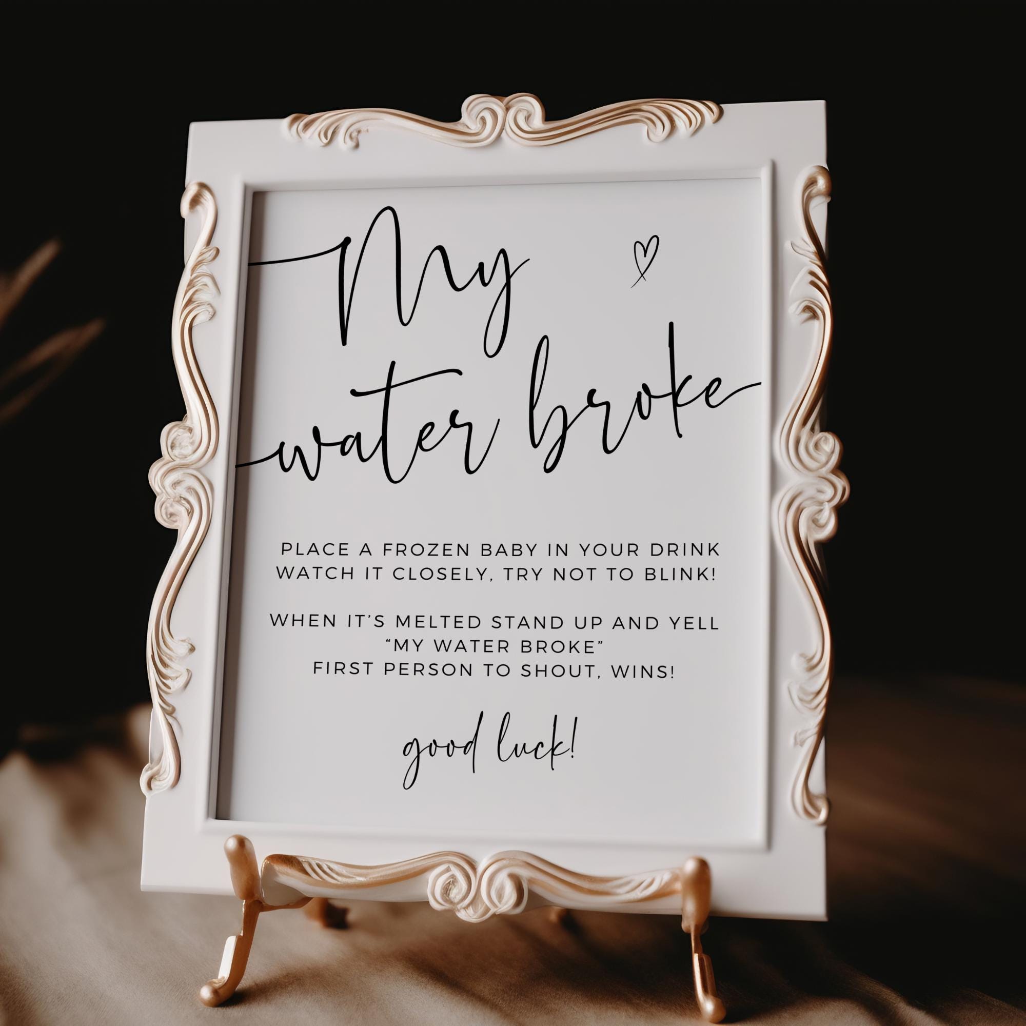 My Water Broke Game Sign, Ice Cube Game Instructions, Fun Baby Shower ...