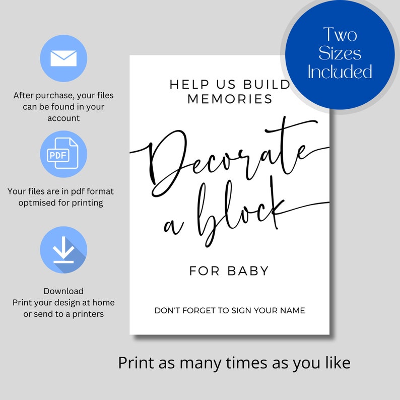 Decorate A Block for the Baby Sign, Baby Shower Activity, Baby Shower ...