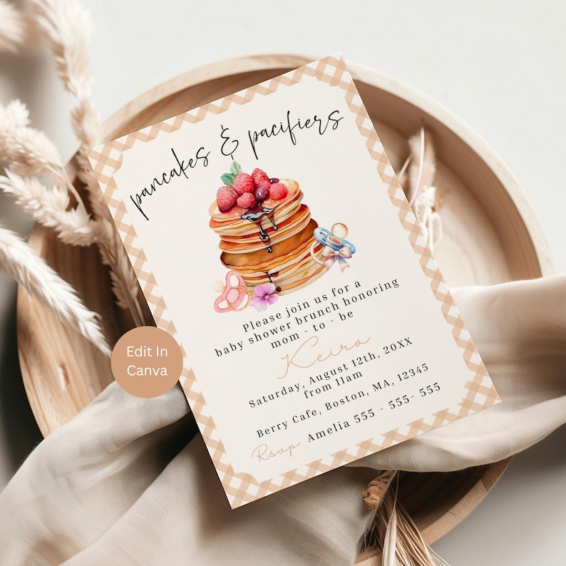 Pancakes and Pacifiers Baby Shower Invitation Template, Baby Brunch ...