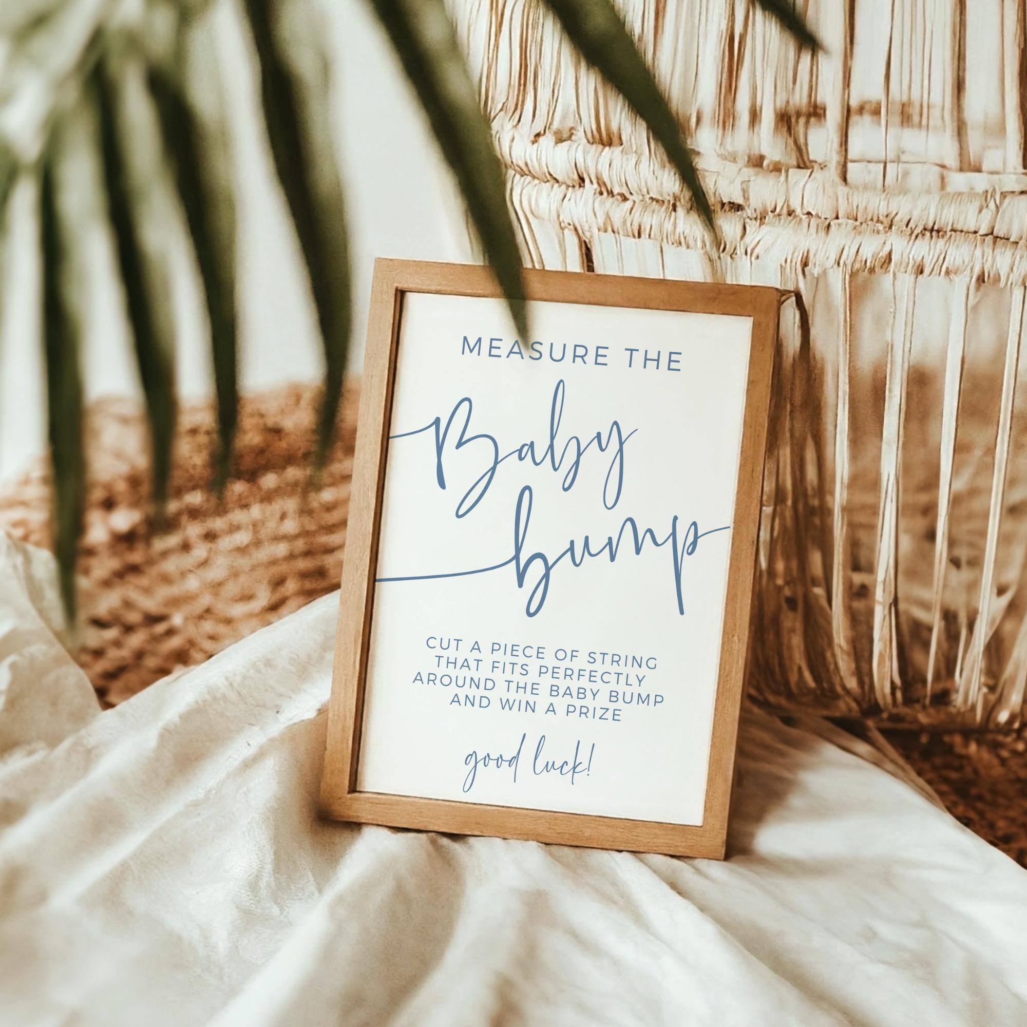 Measure the Baby Bump Baby Shower Game Printable Sign, Blue Baby Bump ...