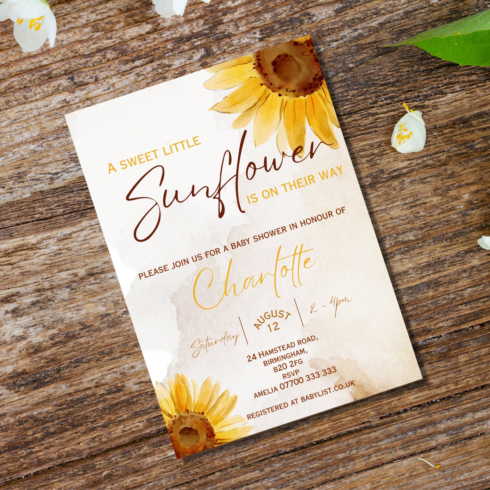 Sunflower Editable Baby Shower Invitation, Flowers, Gender Neutral ...