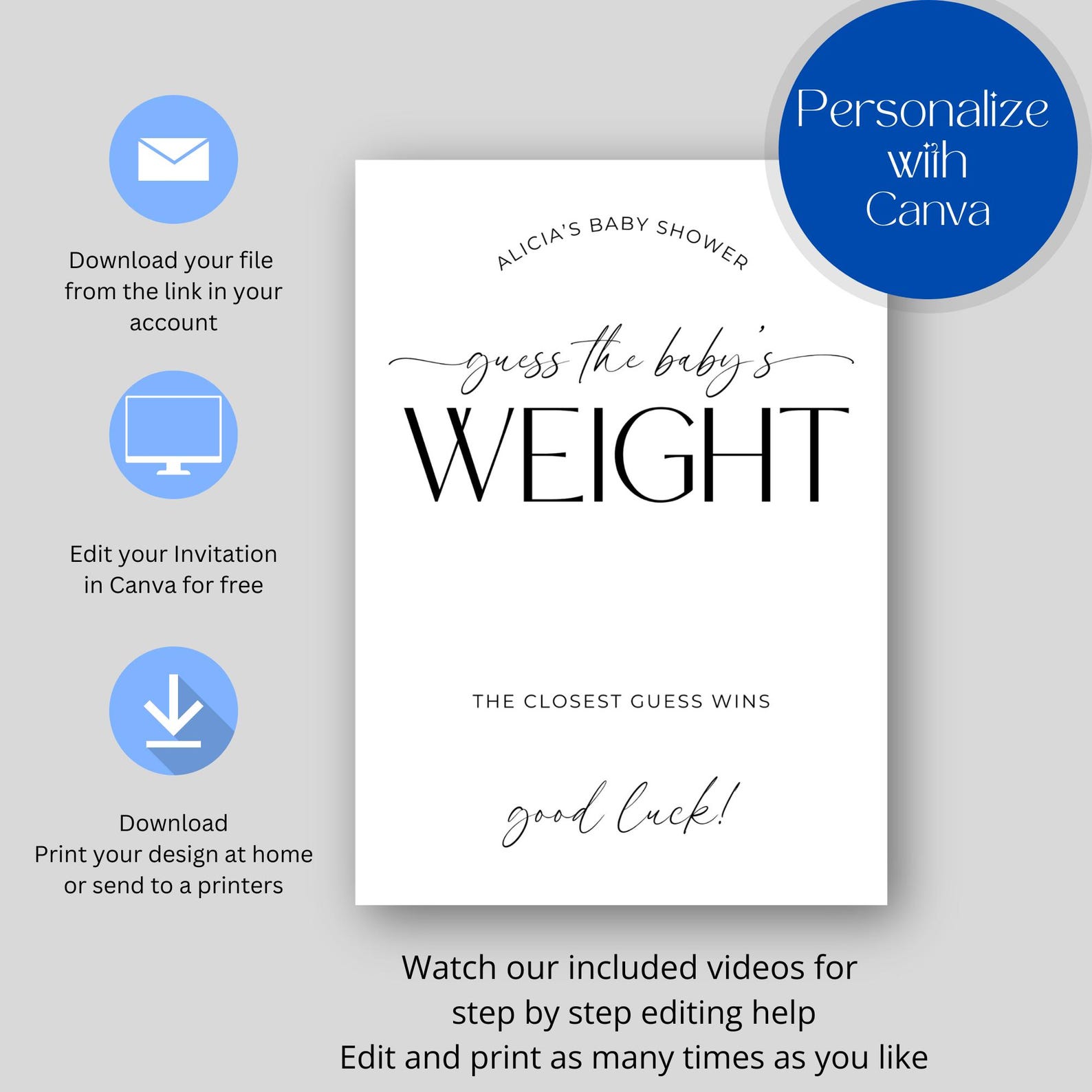 Baby Shower Game Guess the Weight, Prediction Baby Shower Game, Minimal ...