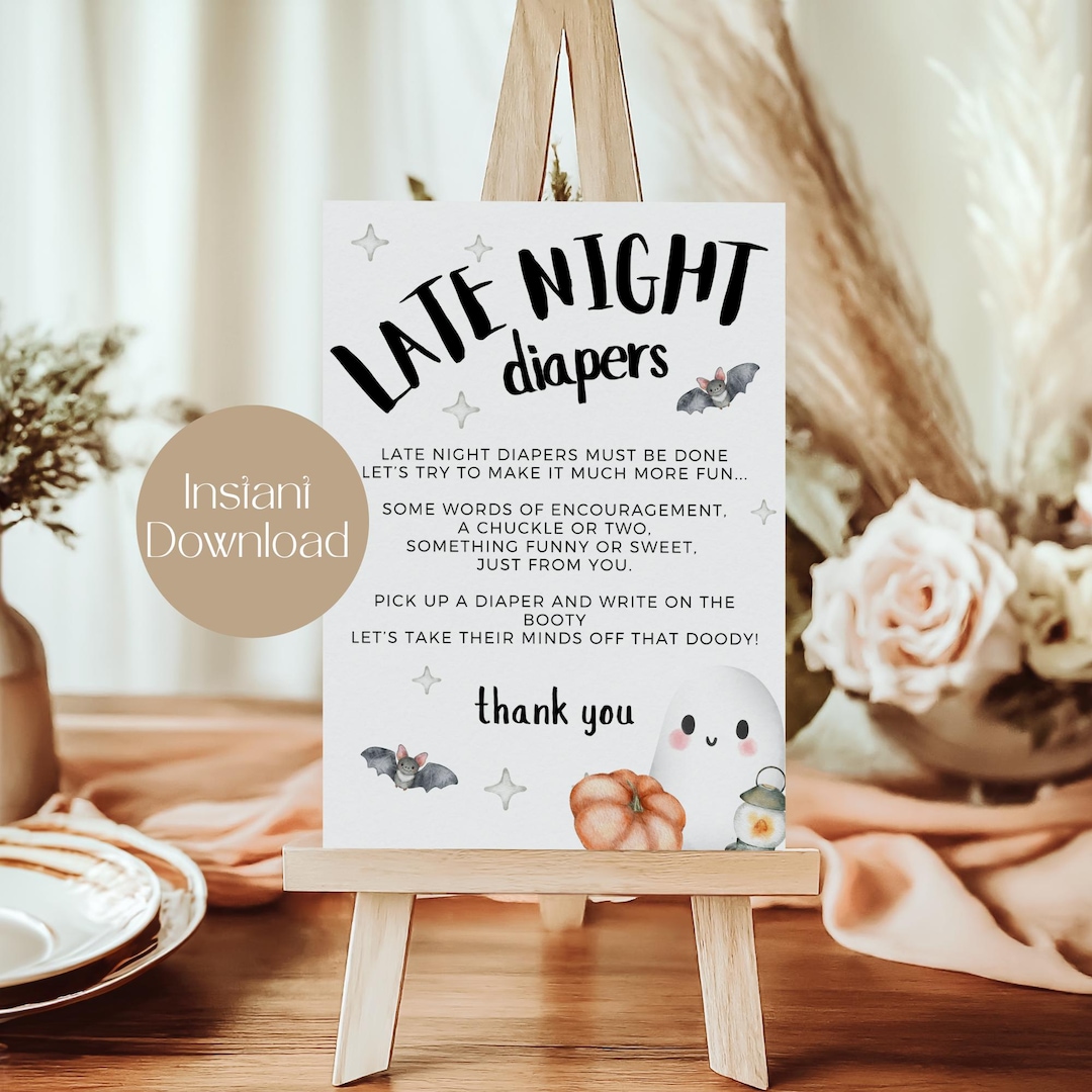 Late Night Diapers Baby Shower Sign, Diaper Signing Game, Words for Wee ...