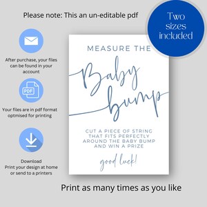 Measure the Baby Bump Baby Shower Game Printable Sign, Blue Baby Bump ...
