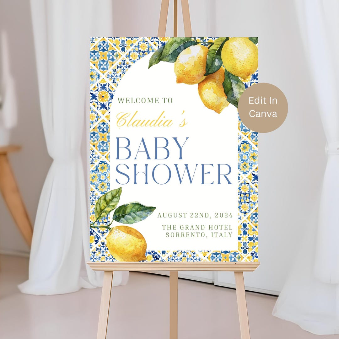 Mediterranean Italian Lemon Tile Baby Shower Welcome Sign, Positano ...