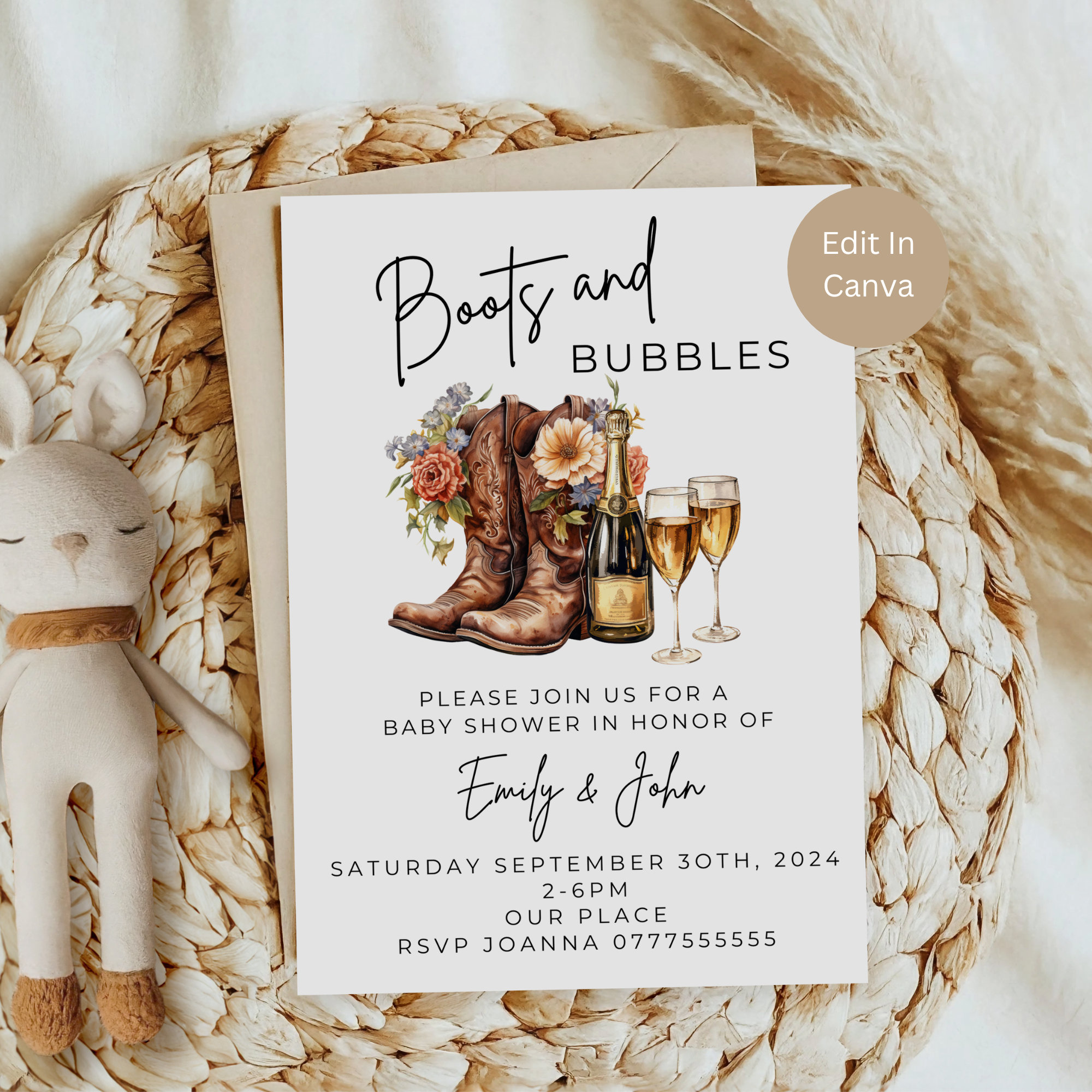 Boots and Bubbles Baby Shower Invitation, Western Baby Shower, Poppin ...