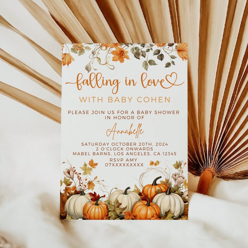 Fall in Love Baby Shower Invitation, Pumpkin Baby Shower Invite ...