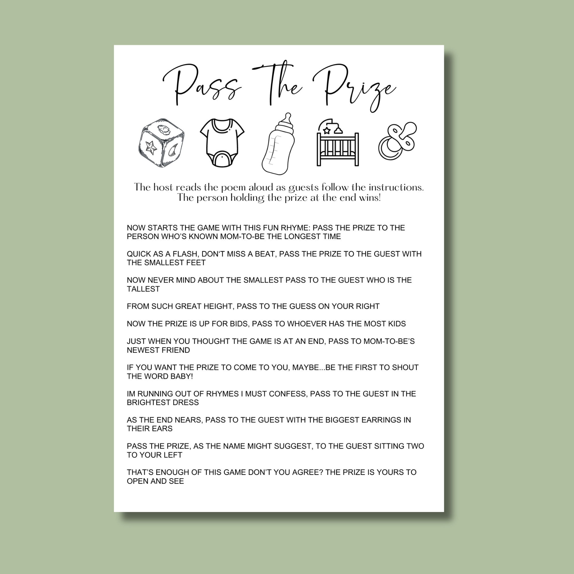 Rhyme Game, Boy Baby Shower, Gift Passing Poem, Baby Shower Activity ...