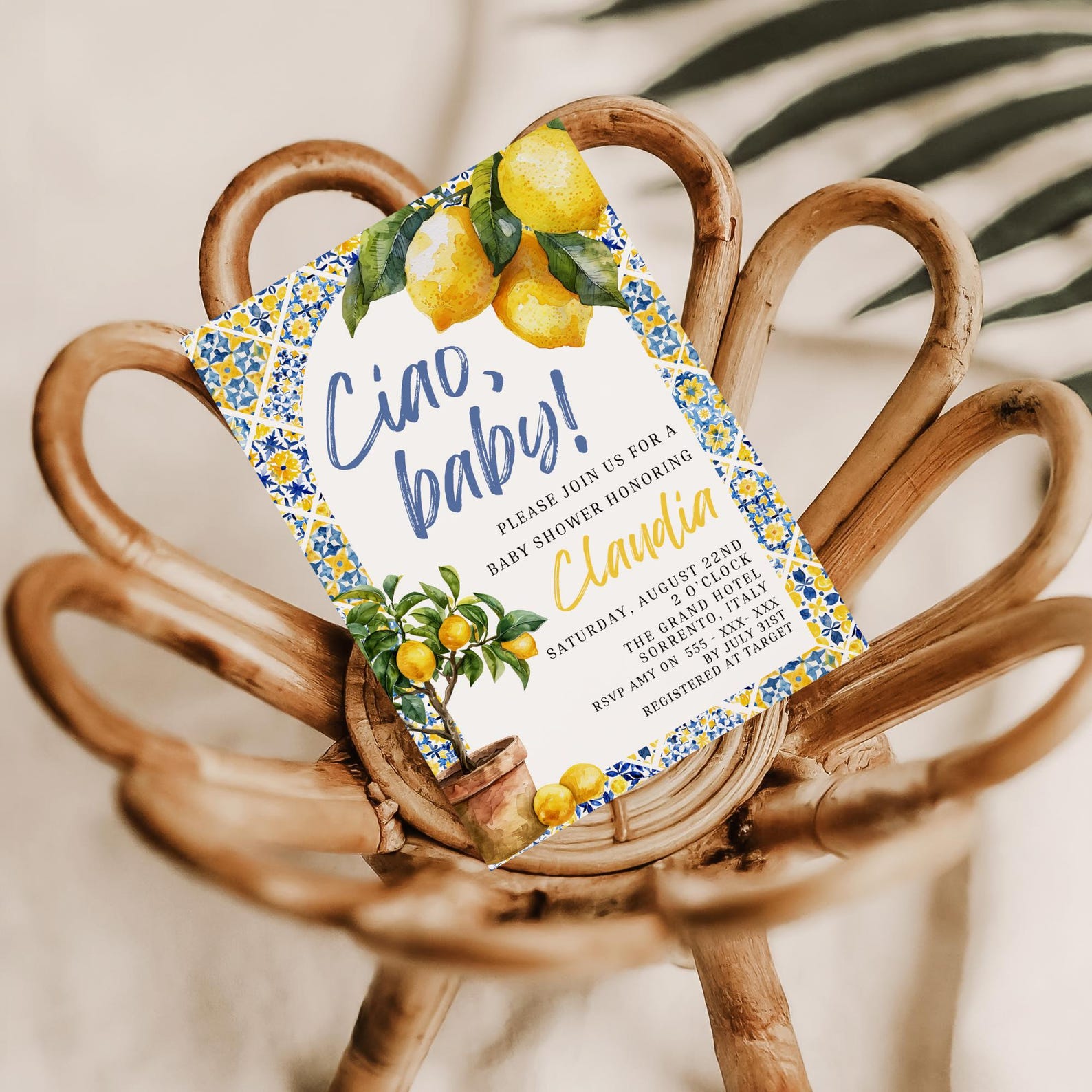 Ciao Baby Shower Invite, Editable Italian Themed Invitation, Lemon Baby ...