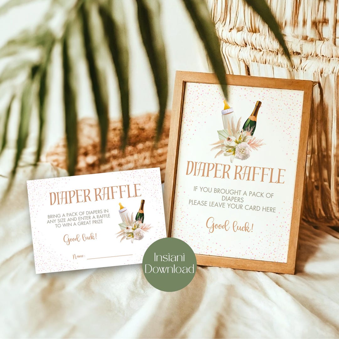 Poppin Bottles Baby Shower Diaper Raffle Sign and Raffle Ticket, Baby ...