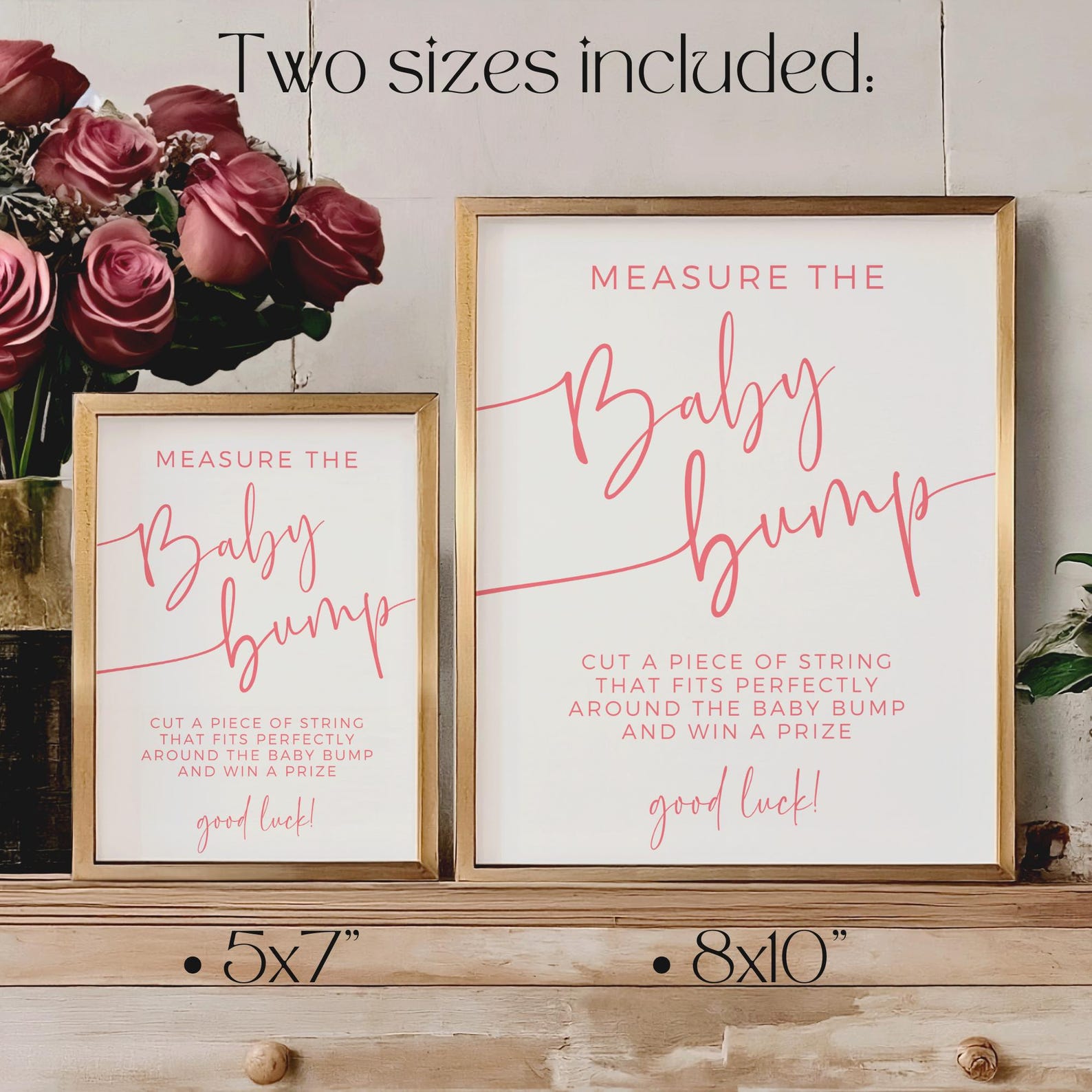 Pink Measure the Baby Bump Baby Shower Game, Pink Baby Bump Game, How ...