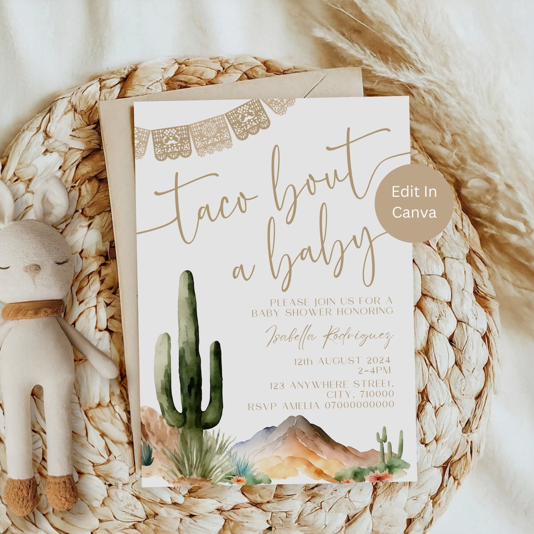 Taco Bout A Baby Baby Shower Invitation Boho, Taco Cactus Baby Shower ...