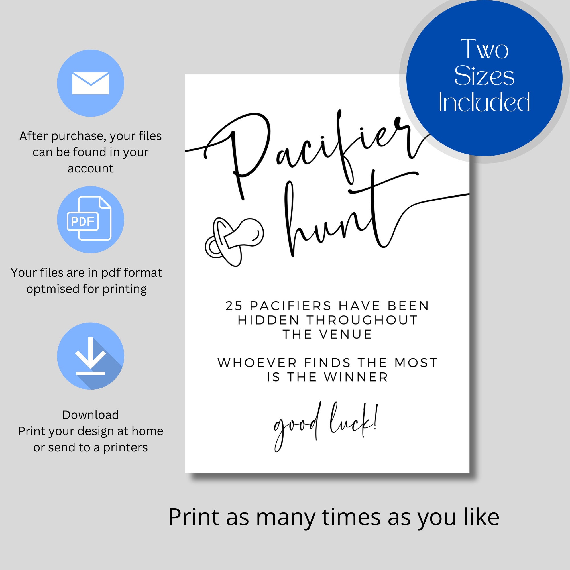 Pacifier Hunt Game, Baby Shower Game, Baby Shower Activity, Baby Shower ...