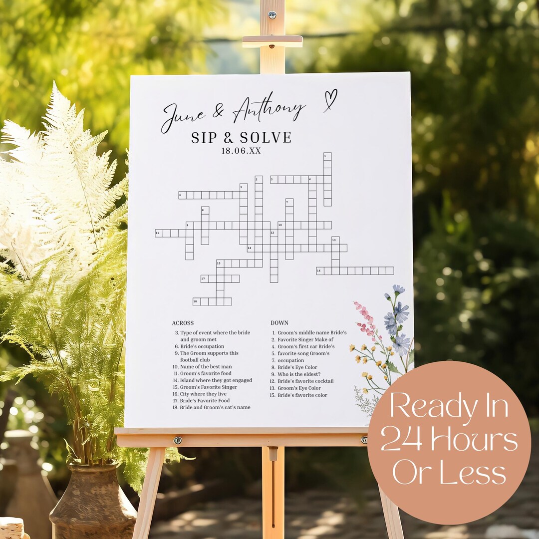Sip and Solve Done for You, Personalized Wedding Crossword Puzzle ...