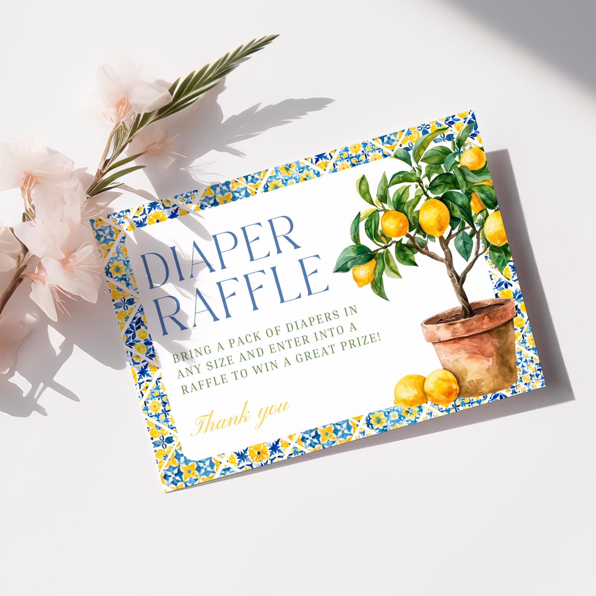 Mediterranean Tile Baby Shower Diaper Raffle Sign and Raffle Ticket ...