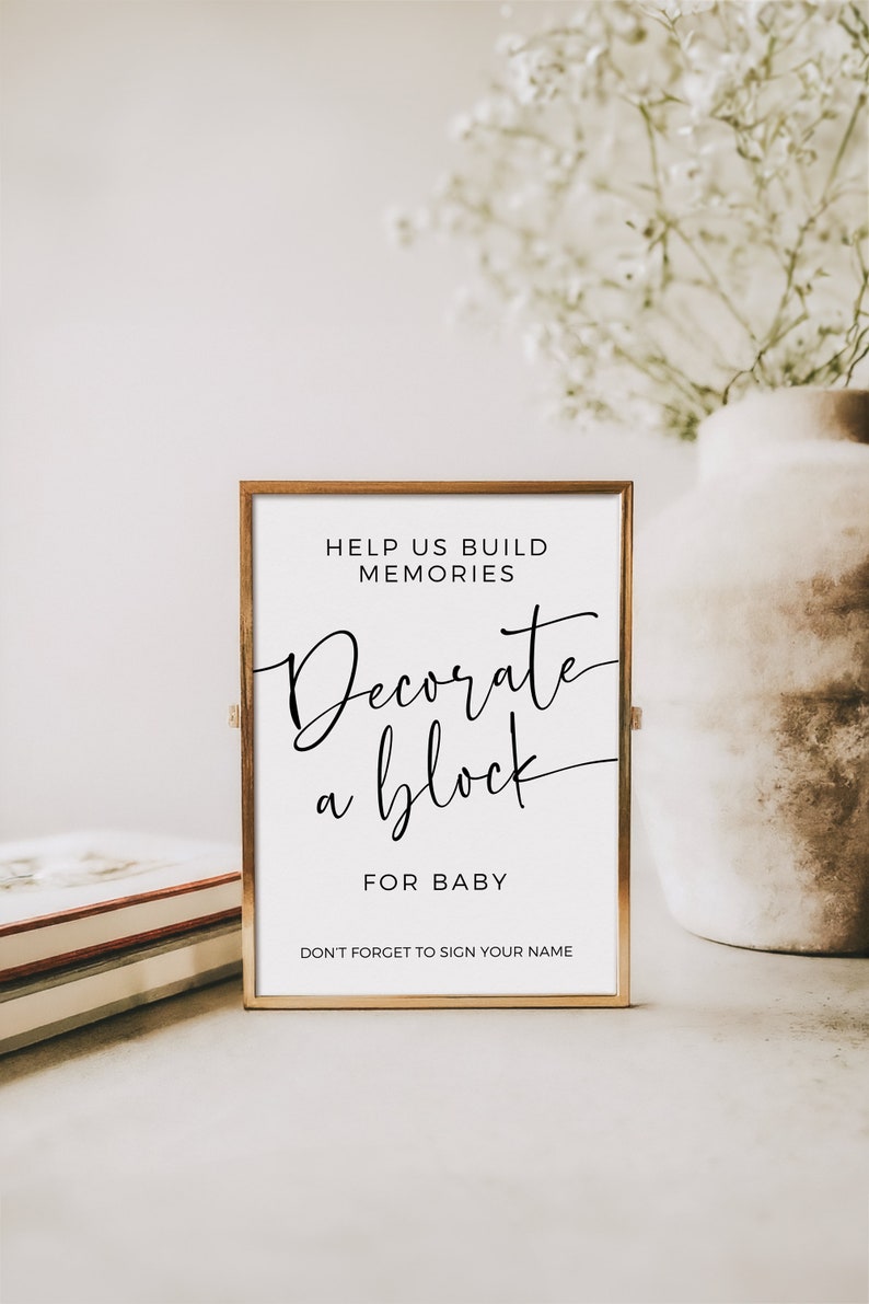 Decorate A Block for the Baby Sign, Baby Shower Activity, Baby Shower ...