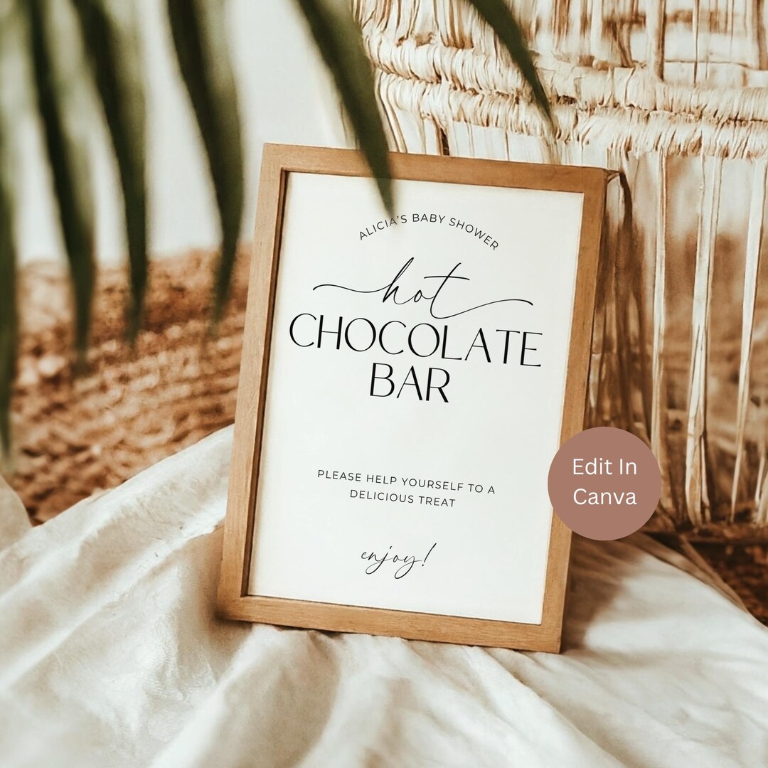Hot Chocolate Bar Sign, Hot Cocoa Bar Sign, Minimal Baby Shower Decor ...
