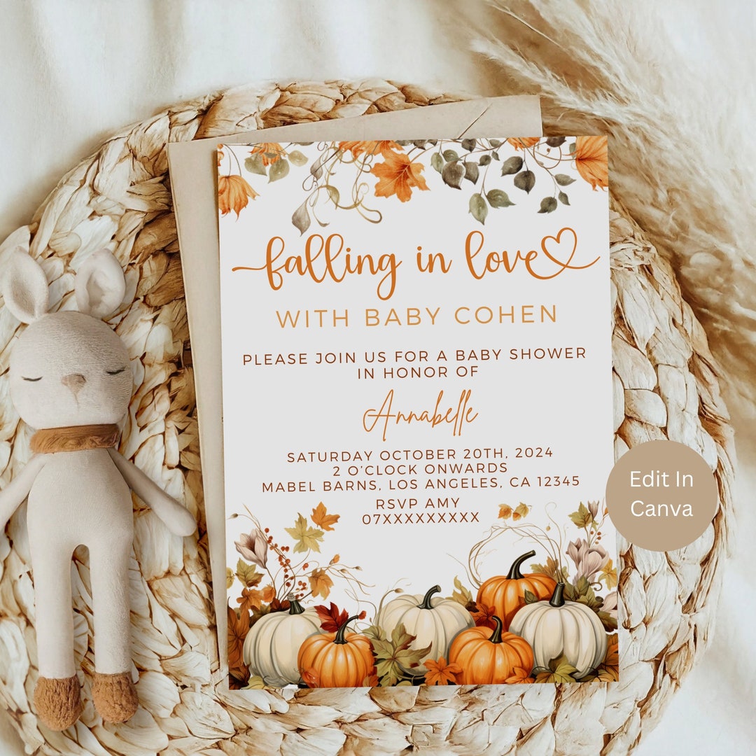 Fall in Love Baby Shower Invitation, Pumpkin Baby Shower Invite ...