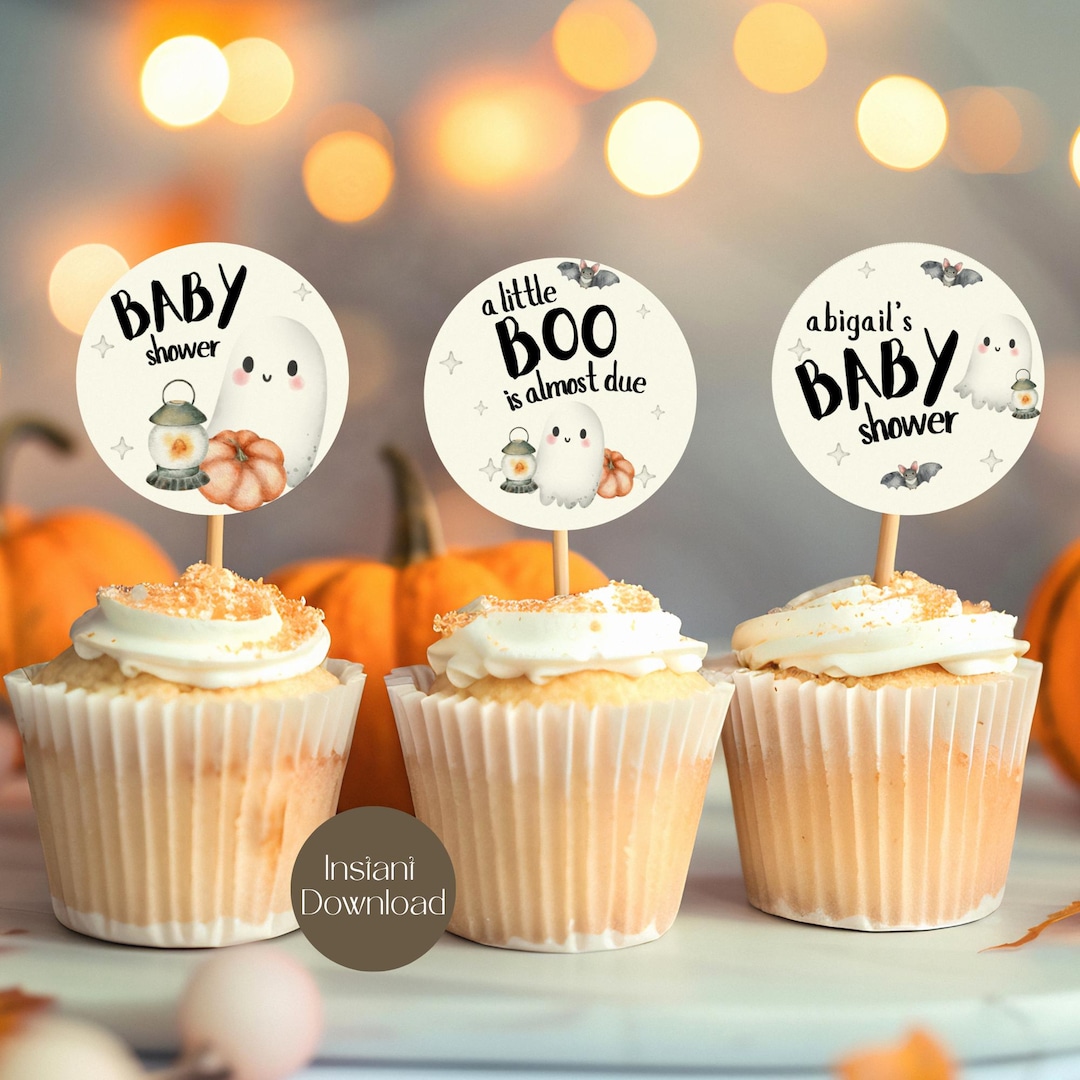 A Little Boo is Almost Due Baby Shower Cupcake Toppers, Halloween Baby ...