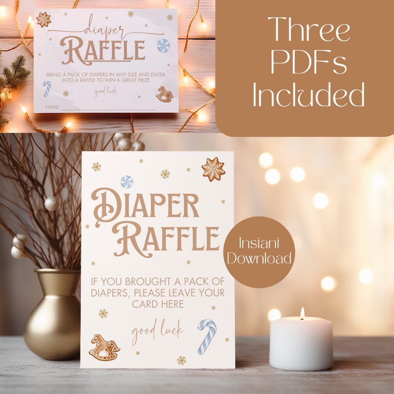 Winter Baby Shower Diaper Raffle Sign and Raffle Ticket, Christmas Baby ...