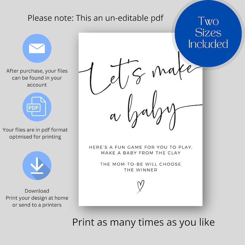 Let's Make a Baby Game, Printable Baby Shower Game Sign, Instant ...