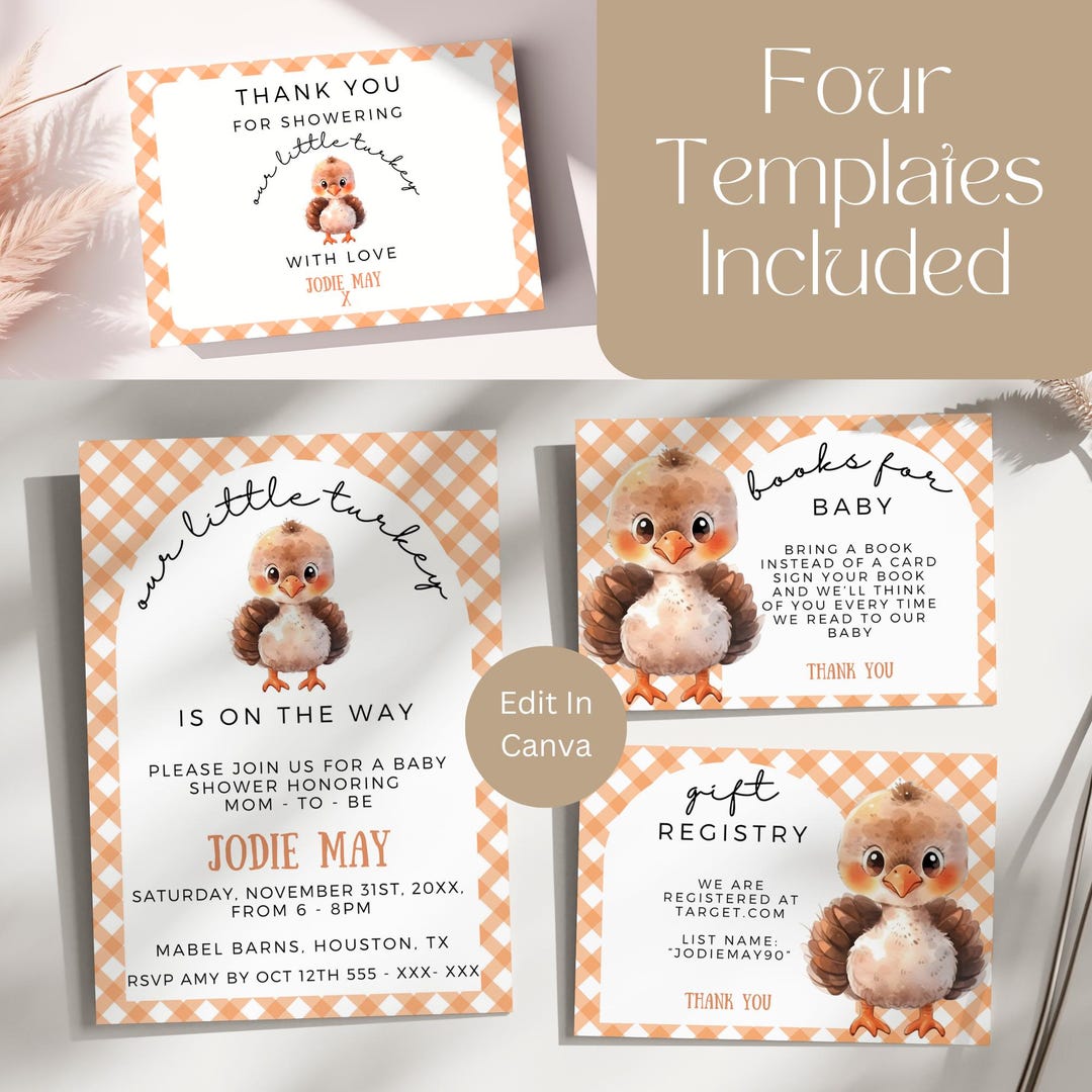 A Little Turkey Baby Shower Invitation Bundle, Thanksgiving Baby Shower ...