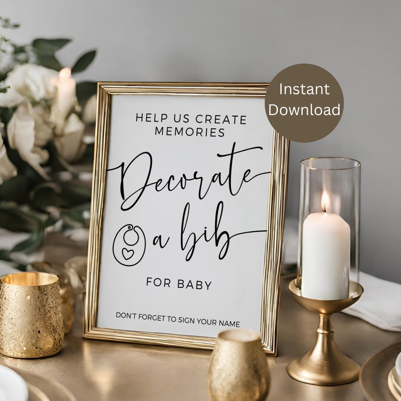 Bib Decorating Station Printable Sign, Decorate A Bib for Baby ...