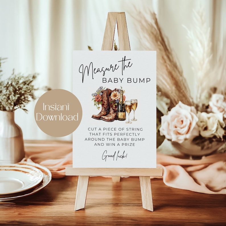 Measure the Baby Bump Baby Shower Game, Boots and Bubbles Baby Bump ...