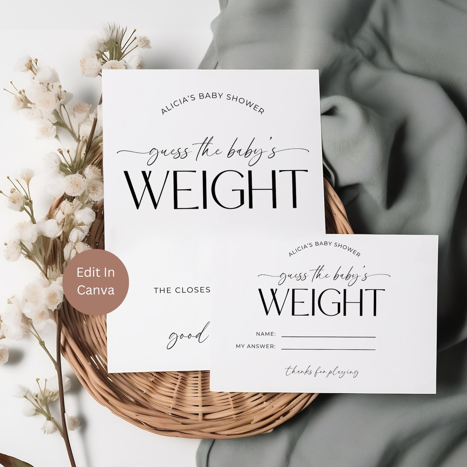 Baby Shower Game Guess the Weight, Prediction Baby Shower Game, Minimal ...