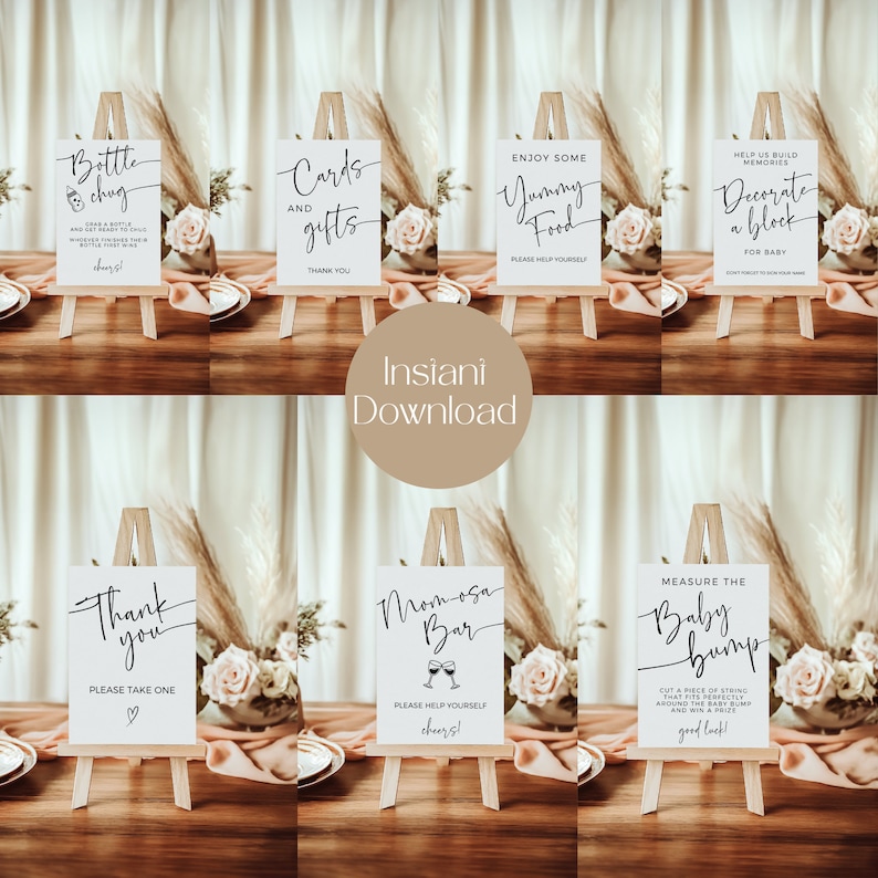 Baby Shower Sign Bundle, Minimal Baby Shower, Instant Download, Gender ...