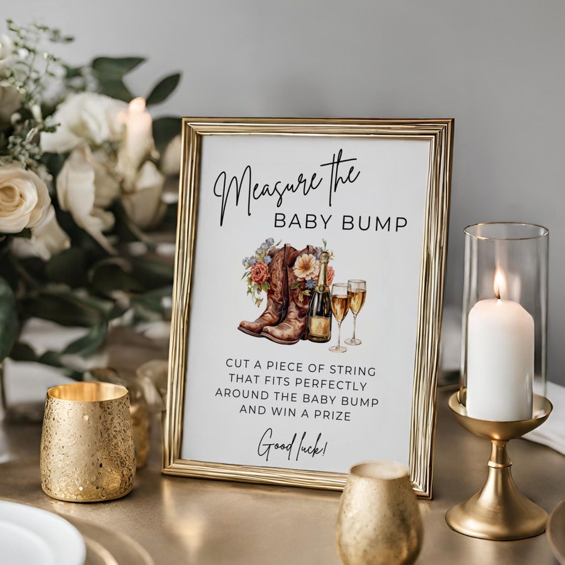 Measure the Baby Bump Baby Shower Game, Boots and Bubbles Baby Bump ...
