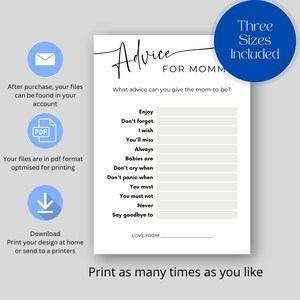 Advice for Mommy to Be Baby Shower Game, Minimal Baby Shower Game ...