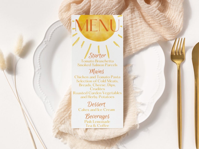 Little Ray of Sunshine Editable Baby Shower Menu Card, Customisable ...