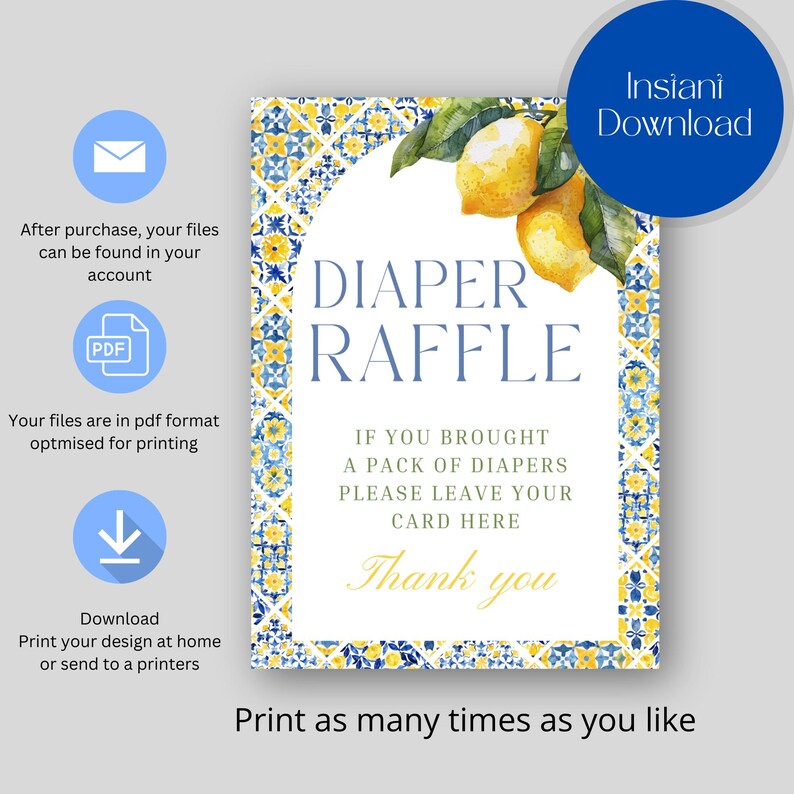Mediterranean Tile Baby Shower Diaper Raffle Sign and Raffle Ticket ...
