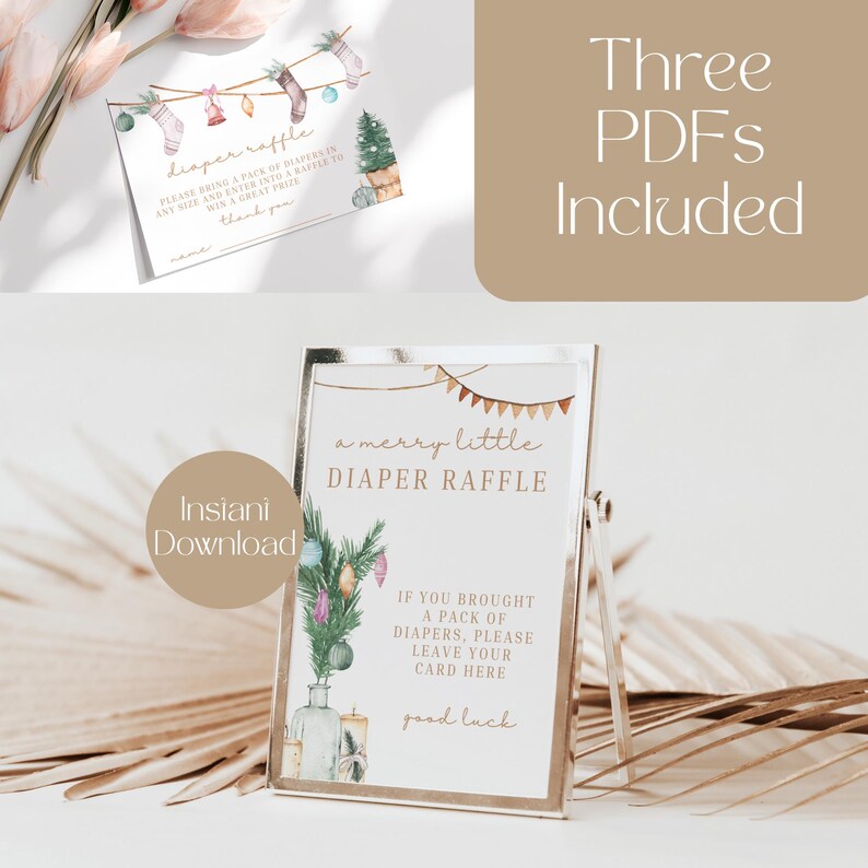 A Merry Little Baby Shower Diaper Raffle Sign and Raffle Ticket ...