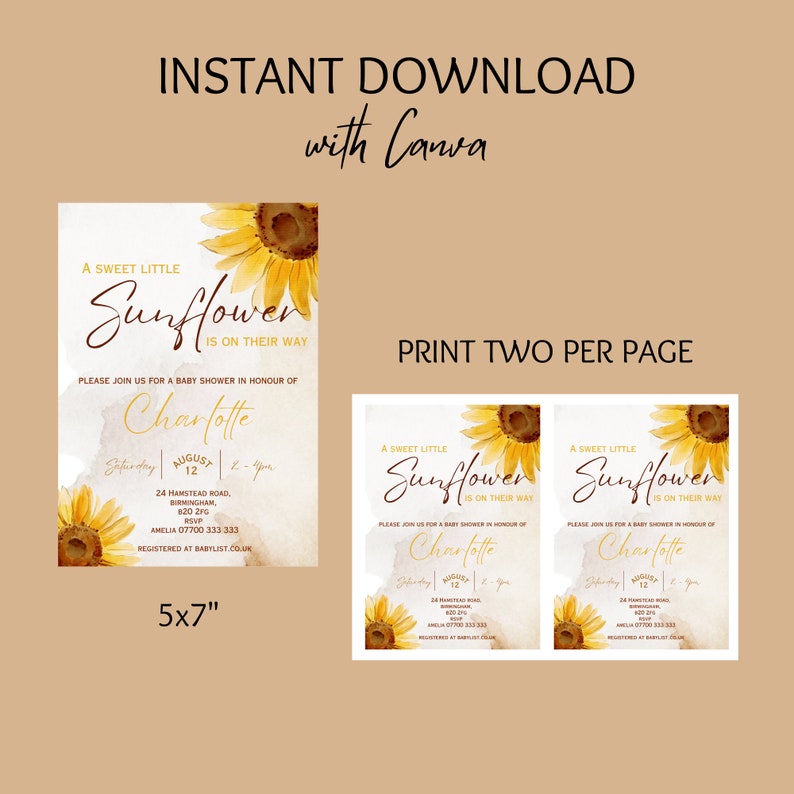 Sunflower Editable Baby Shower Invitation, Flowers, Gender Neutral ...