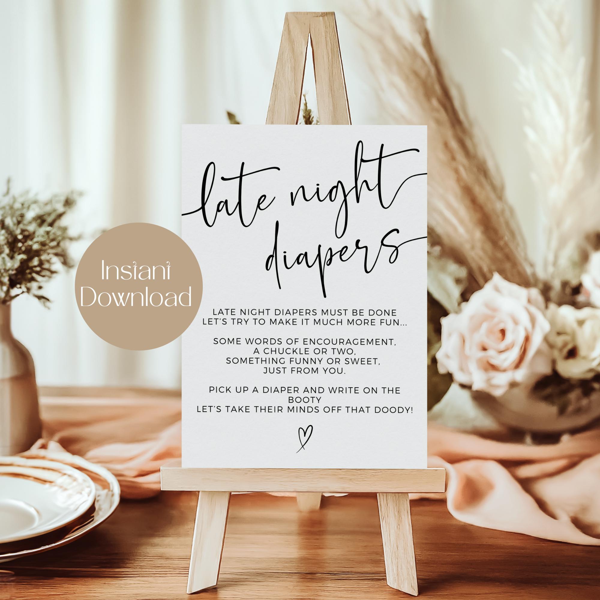 Late Night Diapers Baby Shower Sign, Diaper Signing Game, Baby Shower ...