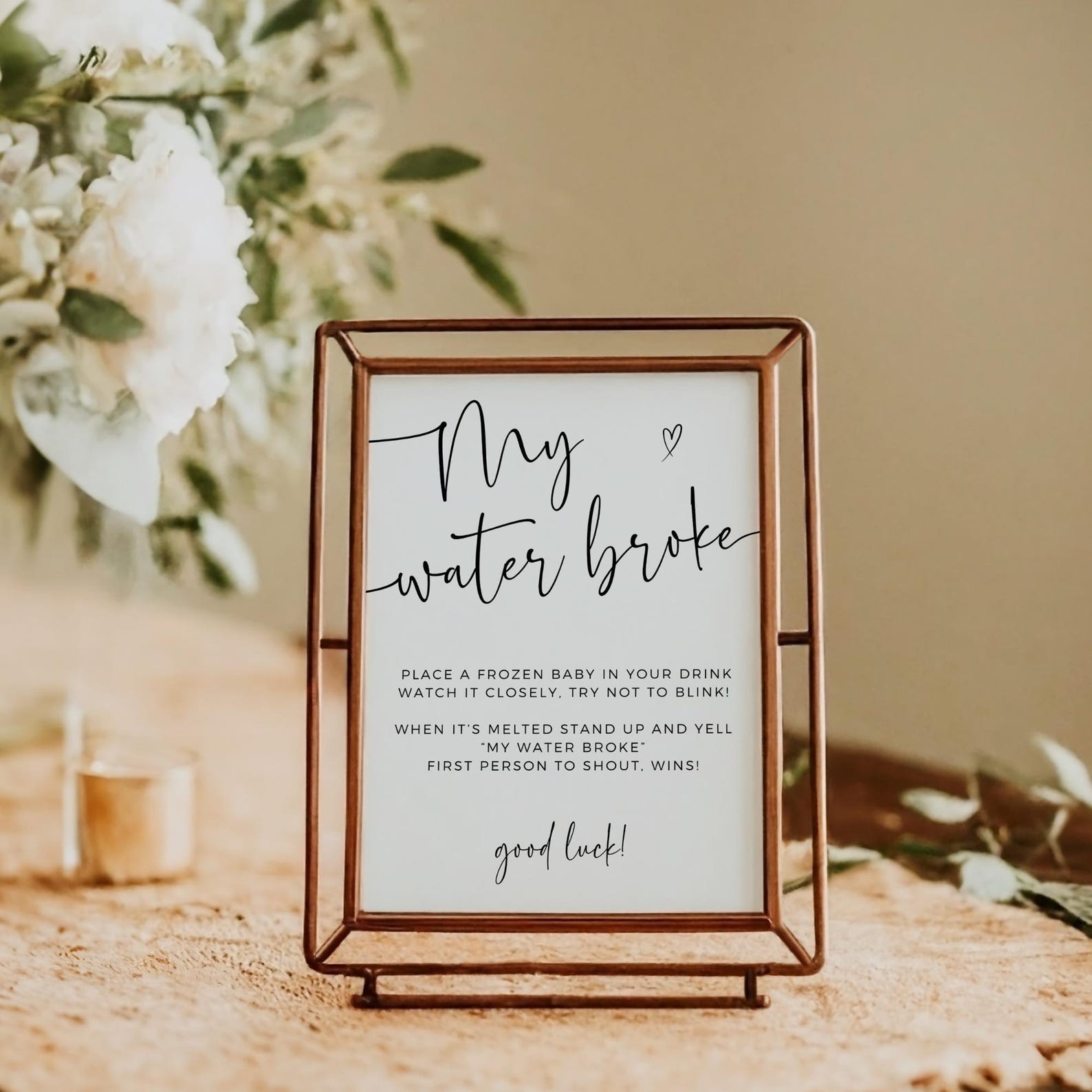 My Water Broke Game Sign, Ice Cube Game Instructions, Fun Baby Shower ...