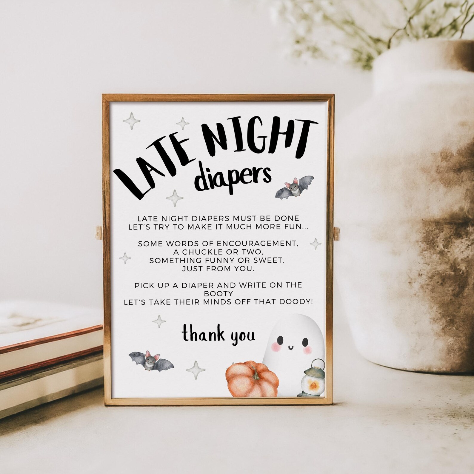 Late Night Diapers Baby Shower Sign, Diaper Signing Game, Words for Wee ...
