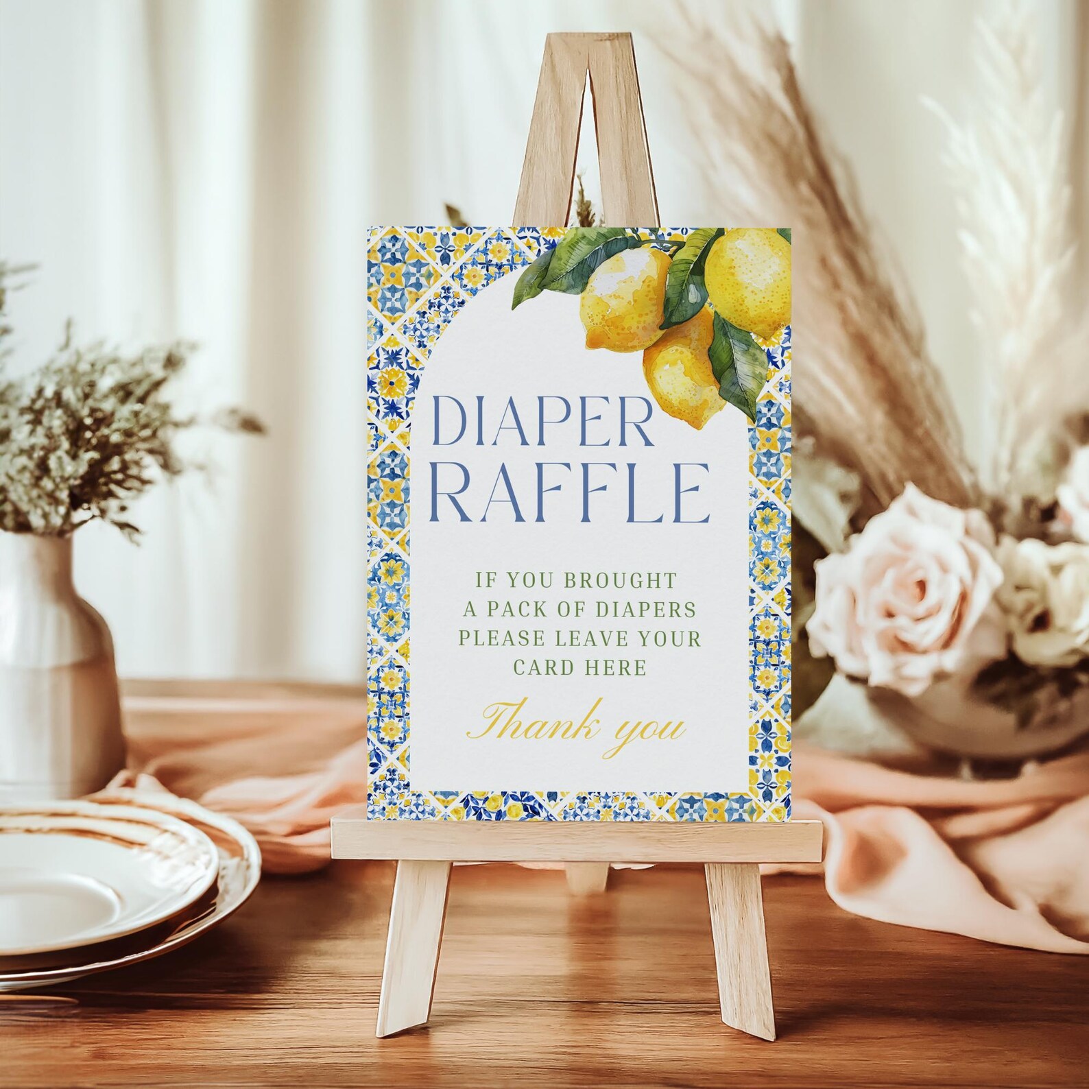 Mediterranean Tile Baby Shower Diaper Raffle Sign and Raffle Ticket ...