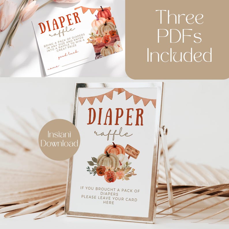 A Little Pumpkin is on the Way Baby Shower Diaper Raffle Sign and ...