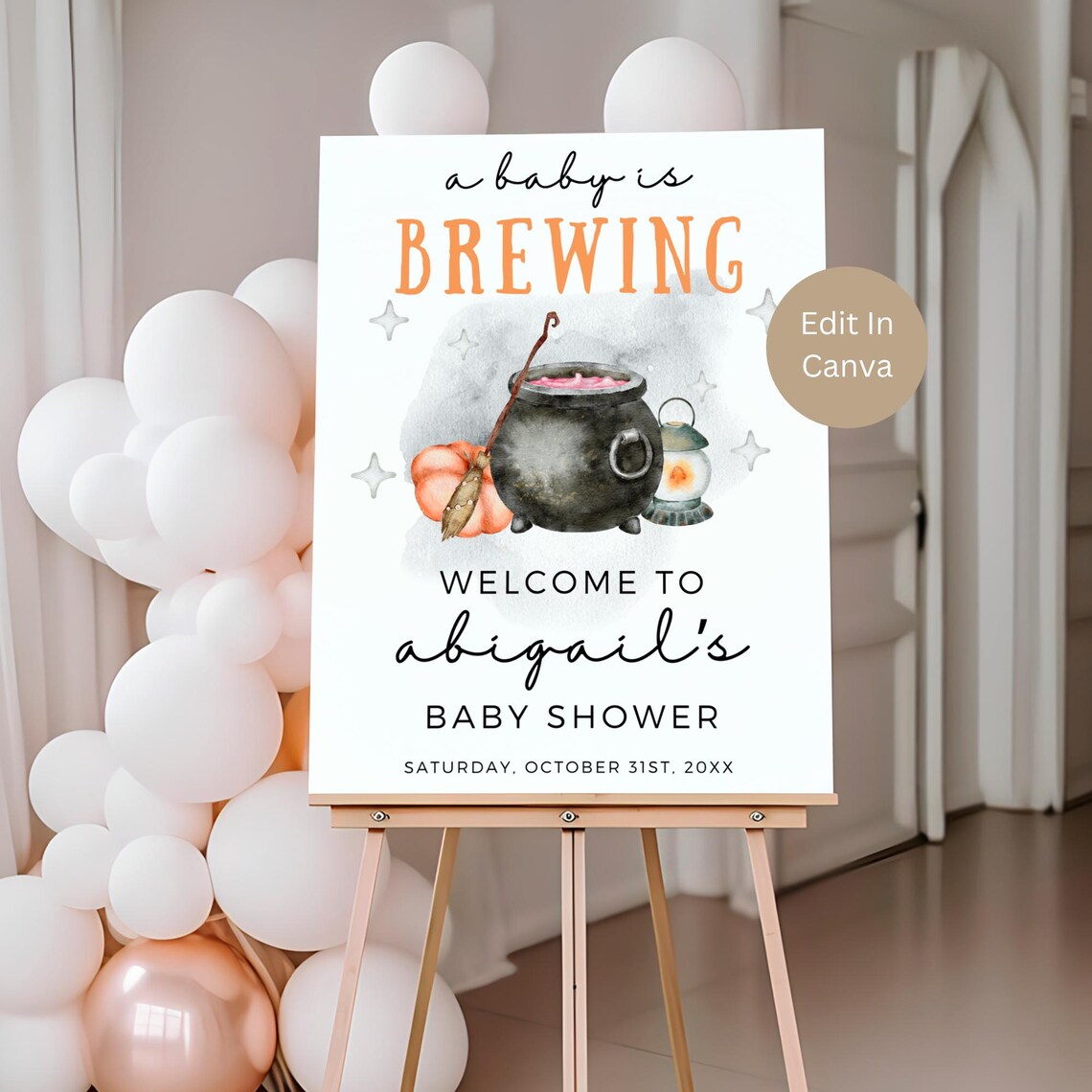 A Baby is Brewing Baby Shower Welcome Sign, Halloween Baby Shower ...