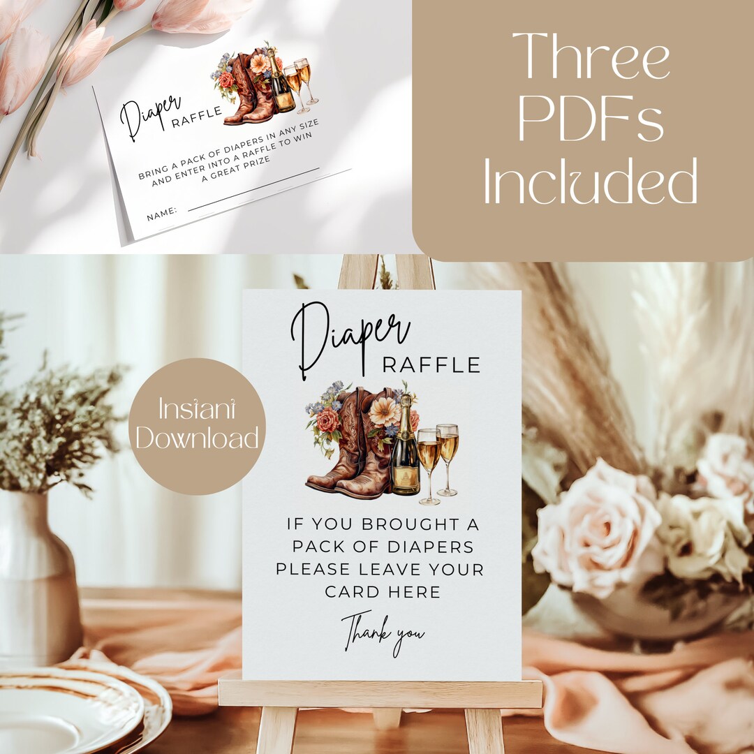 Boots and Bubbles Baby Shower Diaper Raffle Sign and Raffle Ticket ...