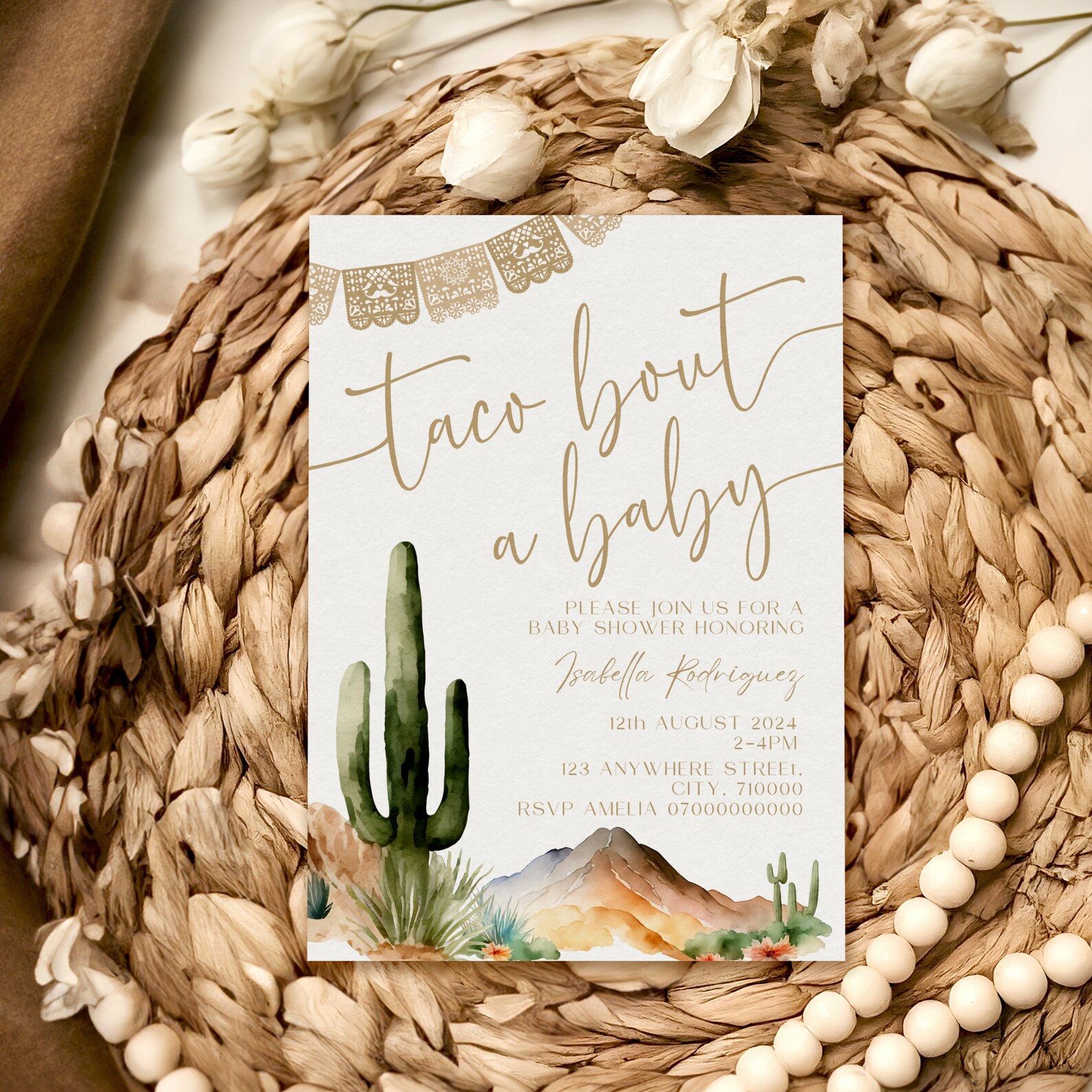 Taco Bout A Baby Baby Shower Invitation Boho, Taco Cactus Baby Shower ...
