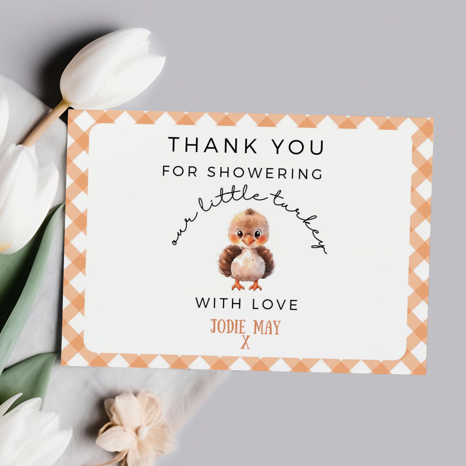 A Little Turkey Baby Shower Thank You Card, Thanksgiving Baby Shower ...