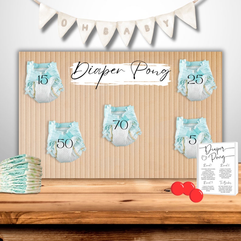Minimal Diaper Pong Baby Shower Game, Gender Neutral Baby Shower ...