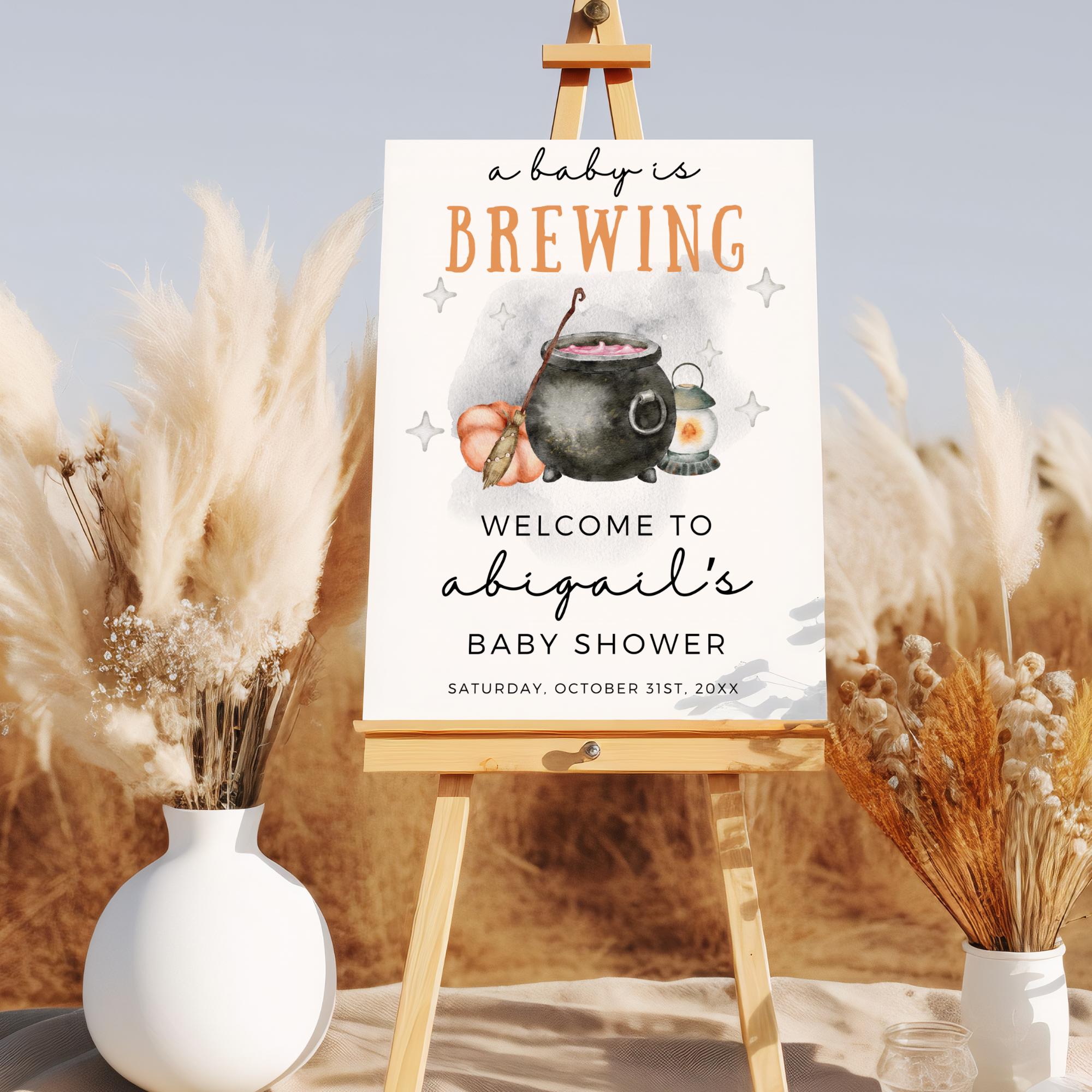 A Baby is Brewing Baby Shower Welcome Sign, Halloween Baby Shower ...